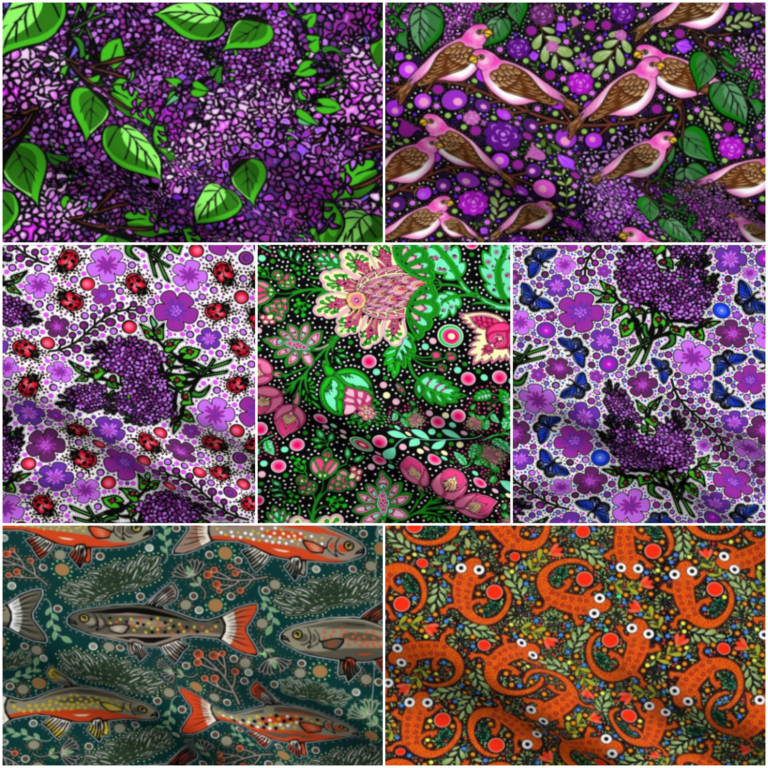 New Hampshire State Symbols Fabric Collection - Green Carbon 2112